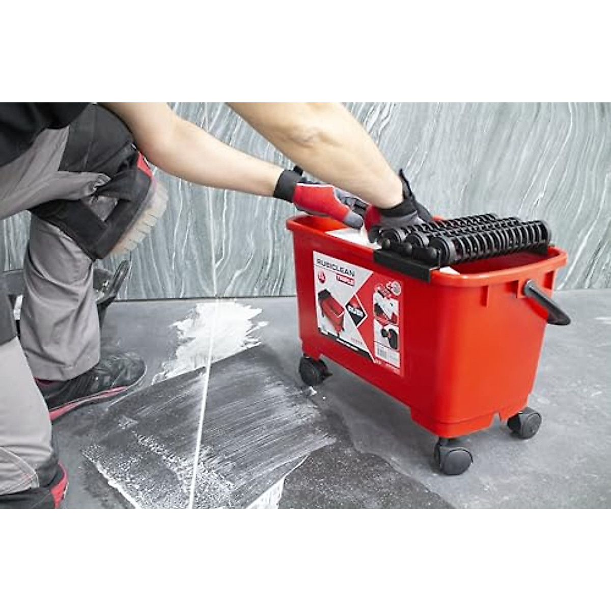 RUBICLEAN Triple SuperPro Grout Bucket System – Lightweight, Durable Washboy with 3 Spiral Rollers, 5.3 gal Capacity, Wheels, and Carry Handle – Ideal for Tile Installation and Cleaning