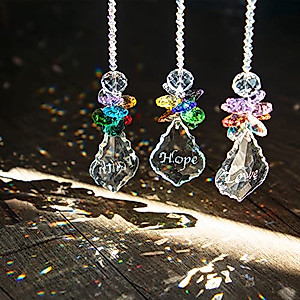 H&D HYALINE & DORA Glass Crystal Rainbow Angel Ornament Chakra Hanging Suncatcher Window Sun Catcher with Baroque Maple Leaf Pendant for Gift, Pack of 3