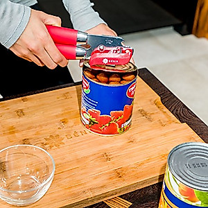 Benir Kitchen 1 Manual Heavy Duty NO-Rust Stainless Steel Tin Cans Openers, Anti Slip Hand Grip, Lock & Lift-Away Lid Magnet, Red