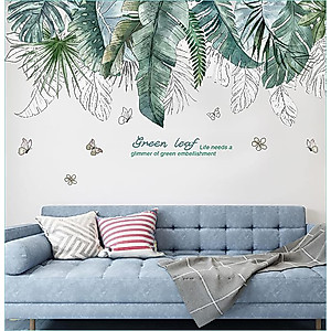 SENGTER Tropical Leaves Wall Decals Removable Jungle Green Palms Tree Plant Wall Stickers for Living Room Kids Room Bedroom Playroom Decor