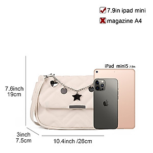 LAVTUG Quited Crossbody Bags for Women Fashion Shoulder Purse with Metal Chain Ladies Handbag with Adjustable Strap White