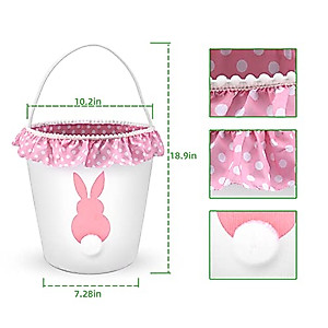 BOMMETER 3 pack Easter Egg Hunt Basket Bags for Kids Bunny Canvas Tote - Cotton Carrying Gift and Eggs Hunt Bag (Purple)