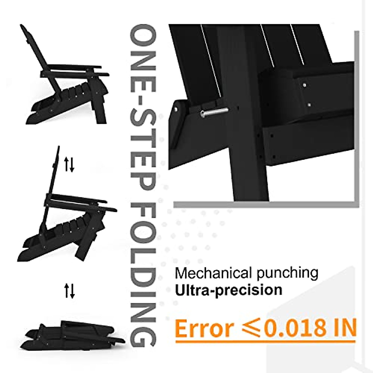 MXIMU Folding Plastic Adirondack Chair and Table Set, Fire Pit Seating, Foldable Outdoor Lounger Armchair, Lawn Chairs Furniture for Beach Poolside Balcony Patio Black