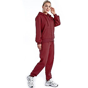 LeeHanTon Womens Sweat Suit 2 Piece Tracksuits Fleece Sherpa Lined Hoodie Sweatpants Warm Outfits Jogging Suits Sets LJS100 Wine XL
