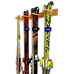 StoreYourBoard Timber Ski Wall Rack, 4 Pairs of Skis Storage, Wood Home and Garage Mount System, Natural Wood