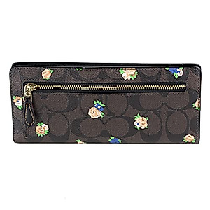COACH Womens Slim Wallet In Leather (IM/Brown Black Multi With Vintage Mini Rose Print)
