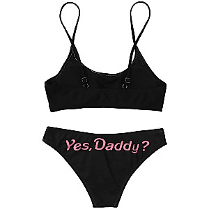 AWIBMK Woman Come Here Daddy Bra Panty Lingerie Set Teen Girl Two Piece Bikini Swimsuit Black M