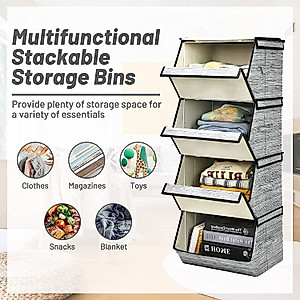 BUSHLY Magnetic Storage Bins, Set of 4 Stackable Fabric Cubes Organizer w/ Magnetic Lid & Side Handle, Foldable Storage Boxes for Toys, Clothes, Kids Room, Living Room (Black)