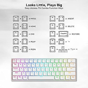 Redragon K530 Pro Draconic 60% Wireless RGB Mechanical Keyboard, BT/2.4Ghz/Wired 3-Mode 61 Keys Compact Gaming Keyboard w/Hot-Swap Socket, Free-Mod Plate Mounted PCB & Clicky Blue Switch