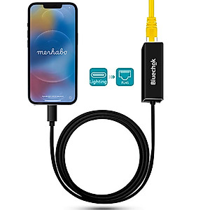 Lightnning to Ethernet RJ45 Adapter for iPhone/iPad [Apple MFi Certified], Plug and Play iPhone High Speed Ethernet Adapter Support 10/100 Mbps Network (Black)