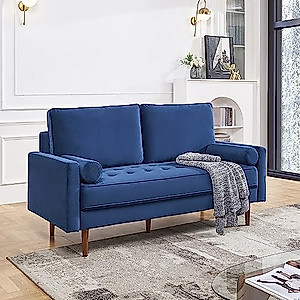 HomePop 3 Seater Velvet Sofa, Modern Couches for Living Room,Small Spaces, Dorm, Apartment, Blue