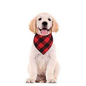 2 Pcs Dog Bandana Christmas Pet Triangle Scarf Accessories Bibs Red Black Plaid Large