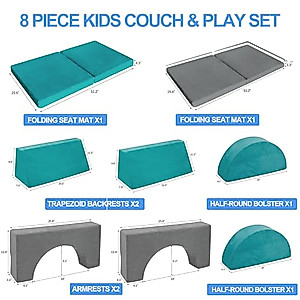 RELIANCER 8PCS Modular Kids Play Couch,Kid's Foam Couches for Playroom,Toddler to Teen Sectional Sofa Play Set,Childrens Nugget Couch,Playhouse Foam Block Playset,Fort Couch,Baby Climbing Couch Set
