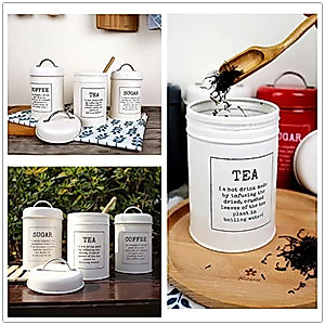 schonee Beige Kitchen Canisters, Rustic Farmhouse Canisters Set for Dry Food Storage, Metal Countertop Storage Jar, Set of 3 Coffee Sugar Tea Storage Containers(Set of 3 (Ivory White))