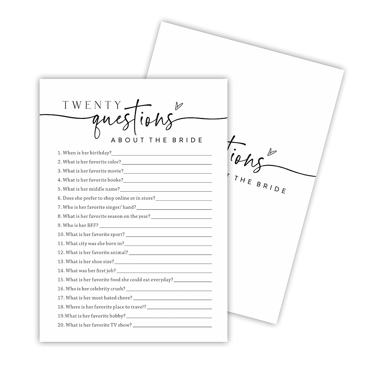 Minimalism Bridal Shower Game Cards, Twenty Questions About The Bride, Double-Sided Wedding Party Game Cards For 30 Guests, Engagement Party Activities, Newlyweds Party Decoration & Supplies - A05