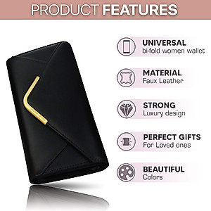 OYATON Snap Clutch Wallet for Women, Soft Faux Leather Long Womens Wallet with Zip Coin Pocket Credit Card Holders Organizer and Phone Holder (Black)