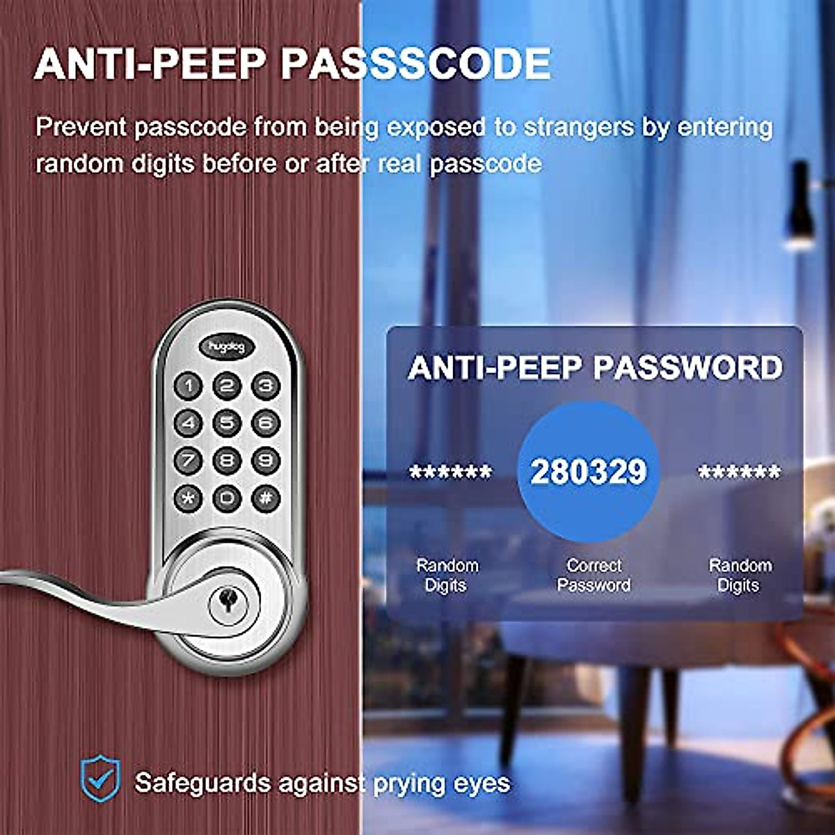 Hugolog Latchbolt Lock Electronic,Keyless Entry Door Lock, Keypad Door Lock with Handle, Easy to Install High Security Material for Metal Home & Office