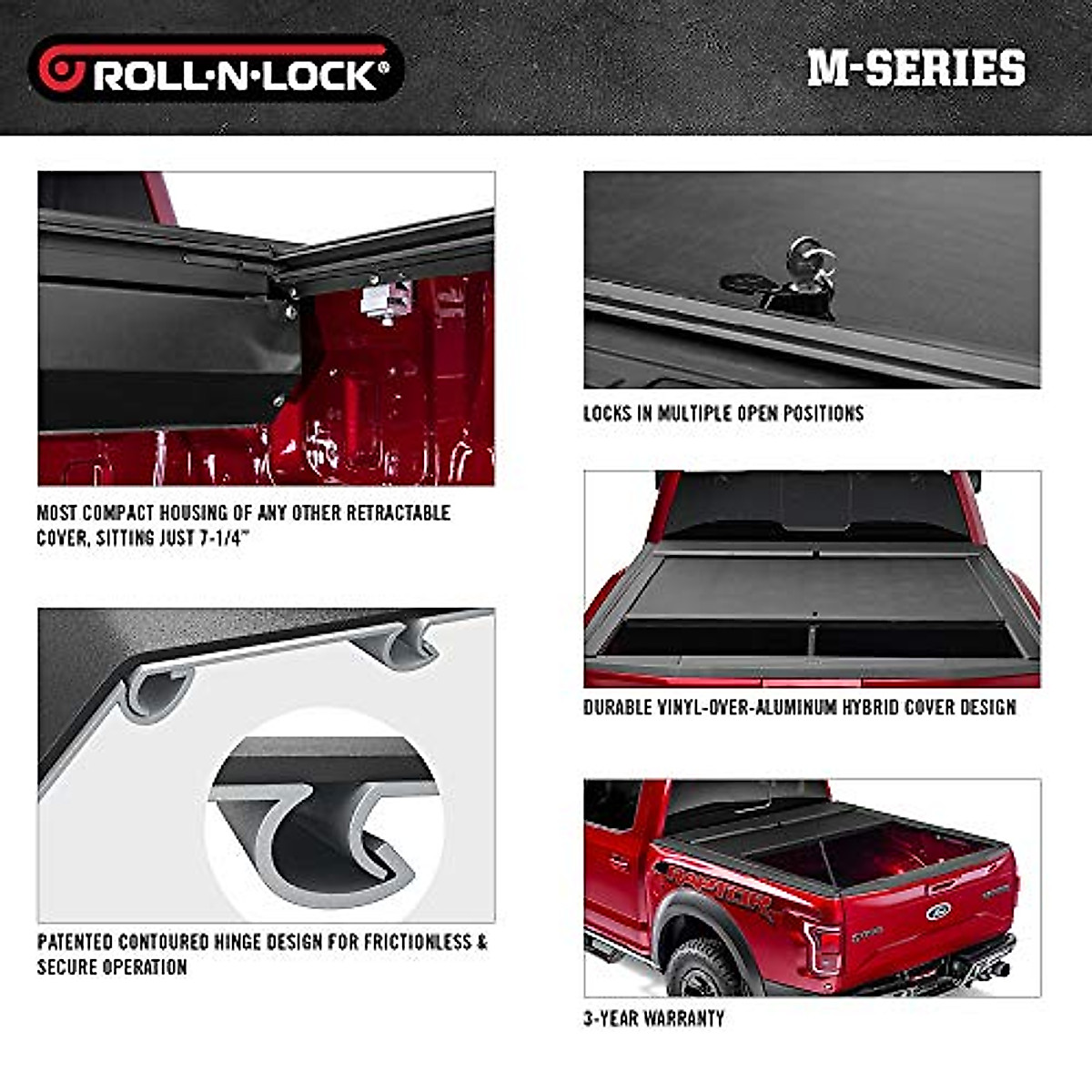 Roll N Lock M-Series Retractable Truck Bed Tonneau Cover | LG449M | Fits 2009 - 2018, 2019 - 2020 Classic Dodge Ram 1500/2500/3500 8' 2" Bed (98.3")