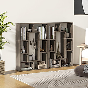 Giantex 7-Cube Book Shelf, Freestanding Wooden Bookcase w/Anti-Tipping Kits, Geometric Open Cube Storage Organizer w/Display Rack, Modern Rectangular Bookshelf for Living Room, Kids Room, Gray