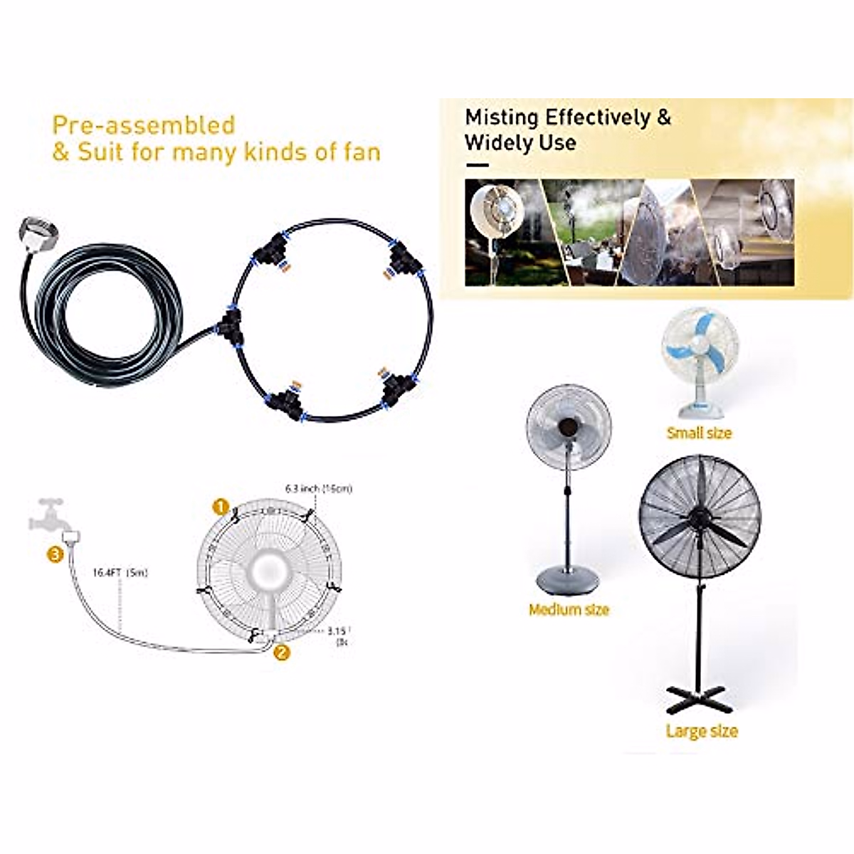 H&G lifestyles Outdoor Fan misting for patios Water Mister Cooling Patio Connects Any Outdoor Fan to Convert misting Fan Turns Heat Down by 20 Degrees（Fan not Included）