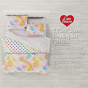 Franco Care Bears Classic Retro Rainbow Bedding 7 Piece Super Soft Comforter and Sheet Set with Sham, Queen, (100% Official Licensed Product) Collectibles
