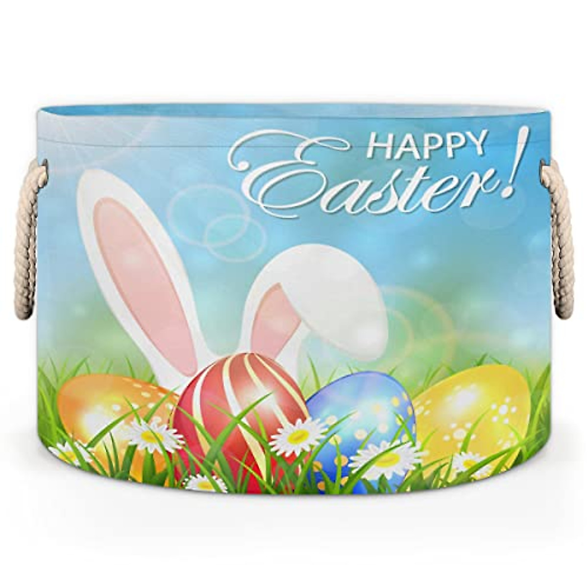 Easter Bunny Rabbit Eggs (18) Large Round Baskets for Storage Laundry Baskets with Handles Blanket Storage Basket for Bathroom Shelves Bins for Organizing Nursery Hamper Girl Boy