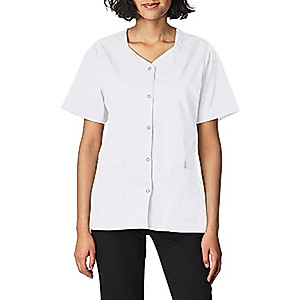 WonderWink Women's Wonderwork Short Sleeve Snap Jacket, White, X-Large