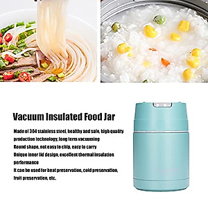 Food Container, Stainless Steel Vacuum Insulated Kids Food Jar Insulated Lunch Container Hot Cold Food with Folding Spoon Carry Handle Thermal Containers for Kids Adult School (Mint Green)