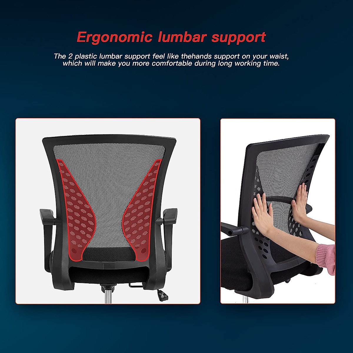 Office Chair Computer Chair Ergonomic Mid Back Swivel Chair Rolling Desk Chair with Armrest Height Adjustable Lumbar Support Mesh Chair,Black