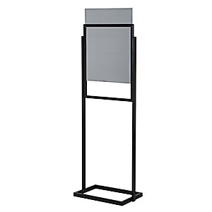 M&T Displays Metal Eco Info Board, Black 18x24 Inches Slide-In Poster Sign Holder 1 Tier Double Sided Floor Standing Pedestal Advertising Display with Backing and Anti-Glare PET Cover