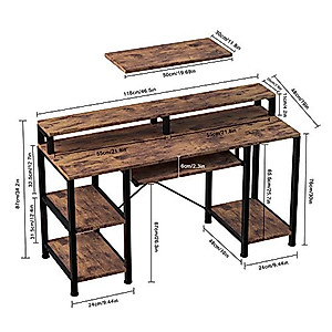 TechLand Industrial Computer Desk with Storage Shelves/Keyboard Tray/Monitor Stand, Modern Study Writing Table Workstation for Home Office