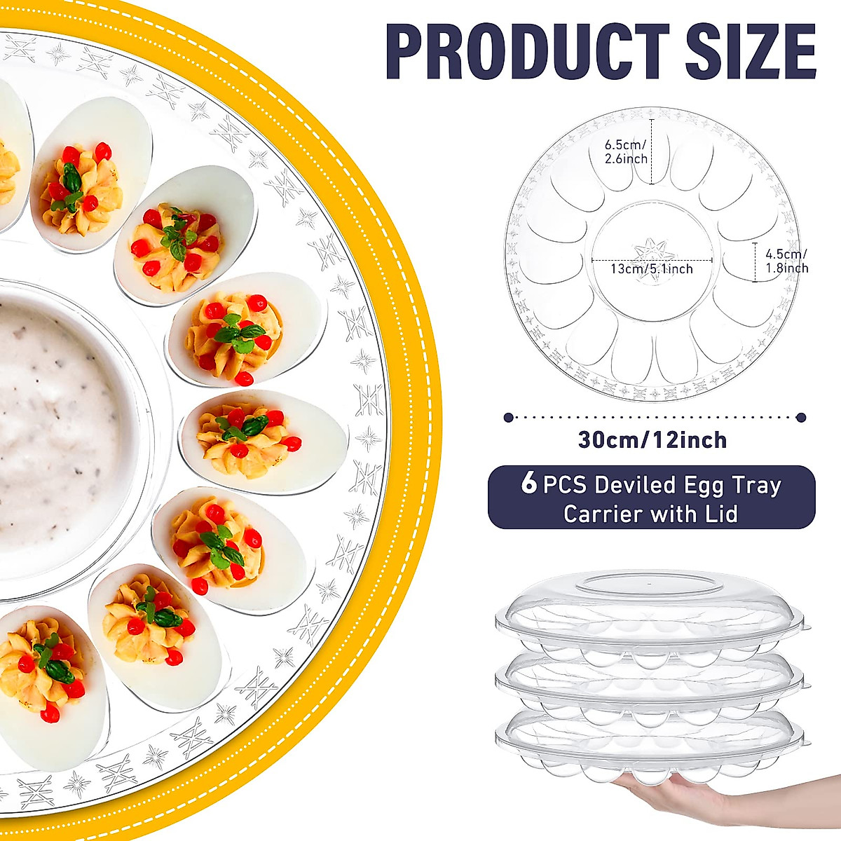 Shellwei Deviled Egg Tray with Lid 12 Inch Round Egg Containers with 15 Egg Slots Reusable Plastic Egg Holder Platter for Deviled Egg Fruits Veggie Finger Food