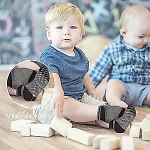 CUBACO Baby Socks, 12 Pairs Non Skid Anti Slip Cotton Grip Socks for Toddler Baby Toddler Socks Baby Boy Socks 12-24 months Toddler Socks with Gripper