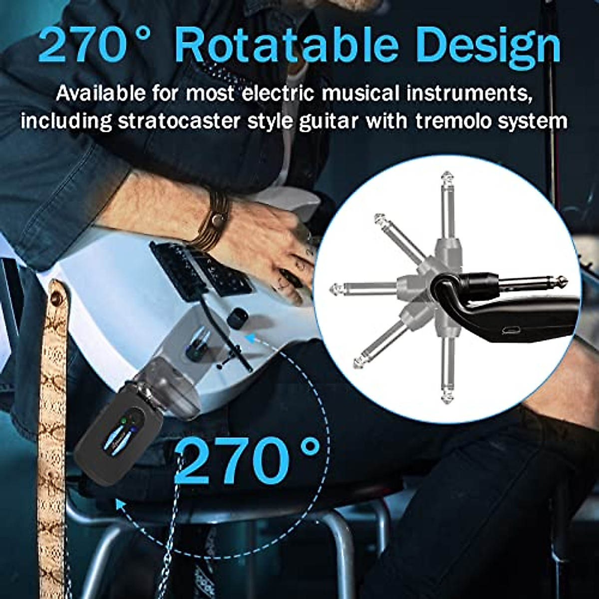 LOTMUSIC 2.4GHZ Wireless Guitar System, Rechargeable Digital Wireless Guitar Transmitter Receiver with 4 Channels and Over 10 Hours Long Battery Endurance for Electric Guitar Bass