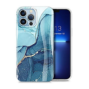 GVIEWIN for iPhone 13 Pro Case 6.1 Inch 2021, [10FT Military Grade Drop Protection] Marble Phone Case Slim Glossy Soft TPU Shockproof Protective Cover for Women Men Stylish Phone Cases(Navy Blue)