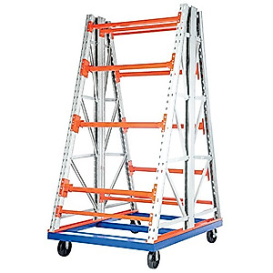 Vestil RERC-CT-468 Portable Two Sided Reel Rack, 53" x 73" x 108", Silver Frame/Orange Bracket