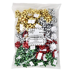 Gift Boutique 96 1" Mini Christmas Bows Self Adhesive for Wrapping Holiday Gifts Presents in Red Green Gold and Silver