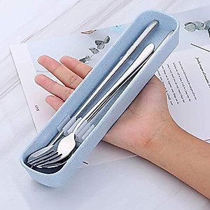 Portable Travel Flatware 3PCS Spoon Fork Chopsticks Set 18/10 Stainless Steel with Case and Bag for School Work Office lunch (Silver)