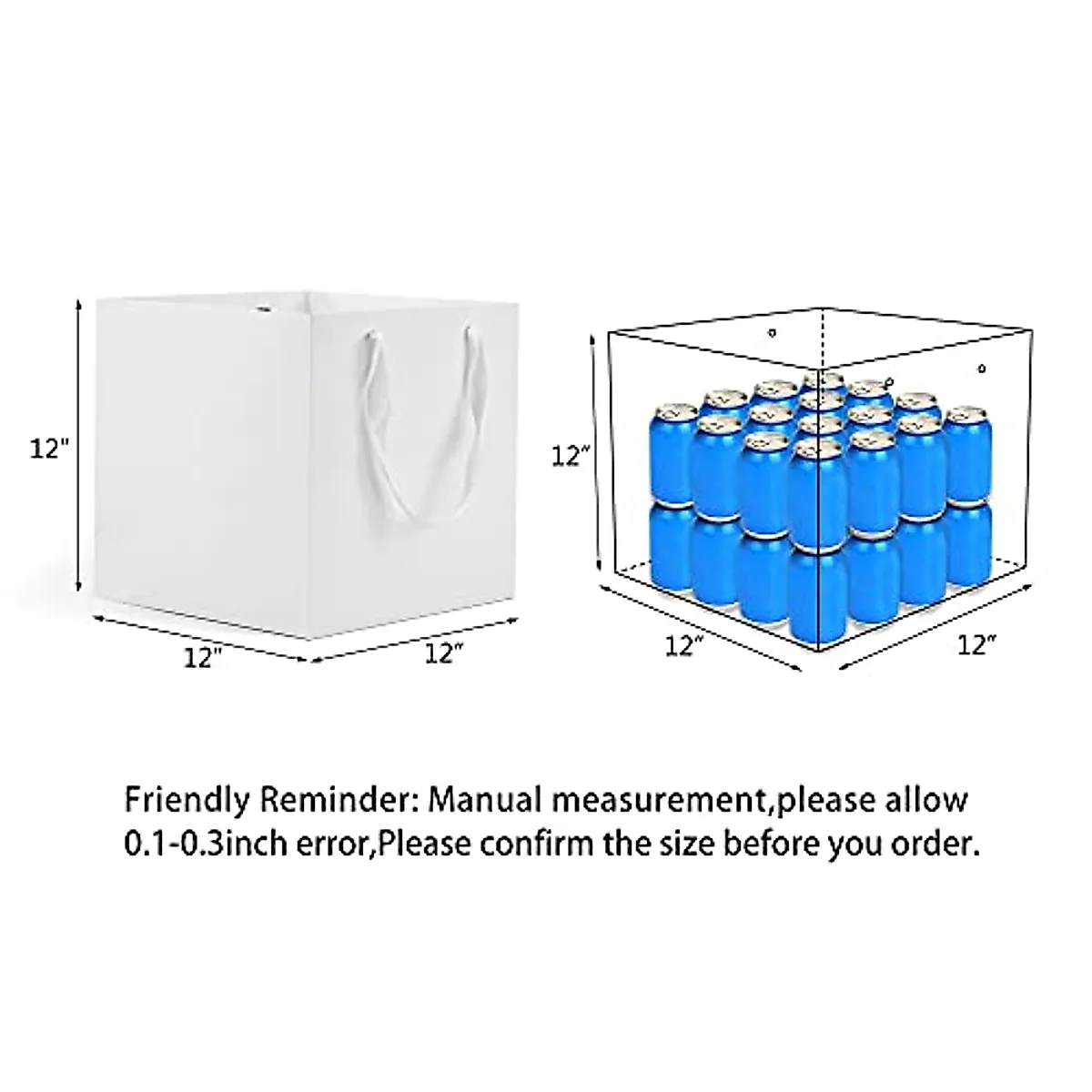 HUAPRINT Large White Paper Square Bags with Handles,12 Pack 12x12x12inch,Large Square Gift Bags,Shopping Merchandise Bags,Birthday,Goodie,Craft Retail,Candy,Cookie,Take Out Bags