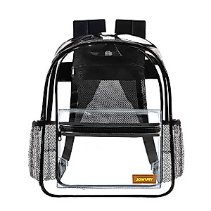 JOWURY Clear Backpack - Heavy Duty PVC Transparent Backpack, See Through Large Capacity School Backpack for Students, Concerts, Work, Safety, Travel (15", Suitable for Kids)
