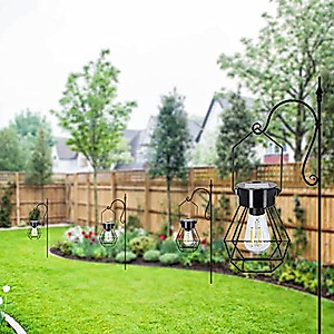 Hanging Solar Lanterns Outdoor Decor - 2 Pack Solar Decorative Table Lights with Edison Bulbs for Patio Waterproof (Black)