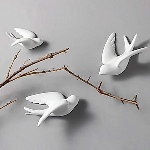 Insiswiner Ceramic Flying Birds decor 3D Wall Hanging White Birds Home Decor 2Pcs