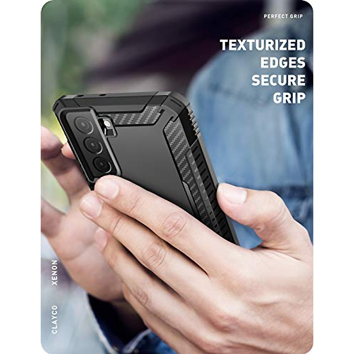 Clayco Xenon Case for Samsung Galaxy S21 FE 5G, [Built-in Screen Protector] Full-Body Rugged Cover Compatible with Fingerprint Reader, 6.4 inch 2022 Release (Black)