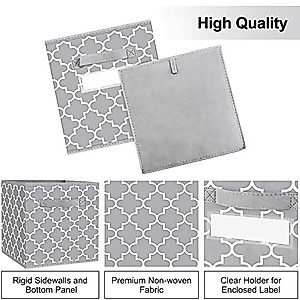 FabTotes Storage Bins 6 Pack Collapsible Storage Cubes, 11"x10.5"x10.5" Large Toy Book Organizer Boxes with Handles and Label Card & Label Holder, Baskets for Organizing Closet Shelves (Light Grey)