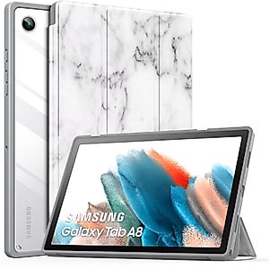 MoKo Case Fits Samsung Galaxy Tab A8 10.5 Inch 2022 (SM-X200/SM-X205/SM-X207), Tablet Case Transparent Back Cover with Auto-Wake Fit Samsung Galaxy Tab A8 2022, Marble White