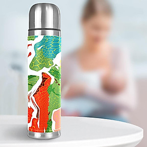 Stainless Steel Leather Vacuum Insulated Mug Abstract Thermos Water Bottle for Hot and Cold Drinks Kids Adults 16 Oz
