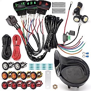 Erchon Pre-wired ATV UTV Turn Signal Horn Kit,Universal Street Legal Kit Warning Light Rocker Switch Kit with 1Horn Reverse Lights Flasher Relay Fuse,blinker kit for UTV ROV ATV Golf SXS