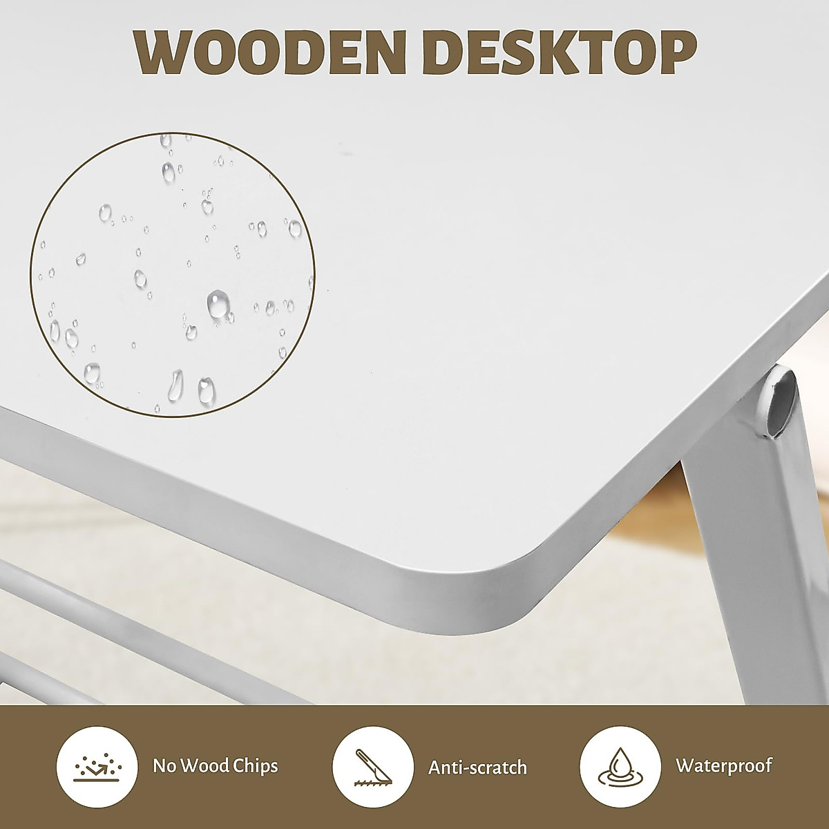 Contemood Foldable Computer Desk for Home Office, Portable Laptop Study Table for Single, 2 Tier Desk No Assembly Required, White