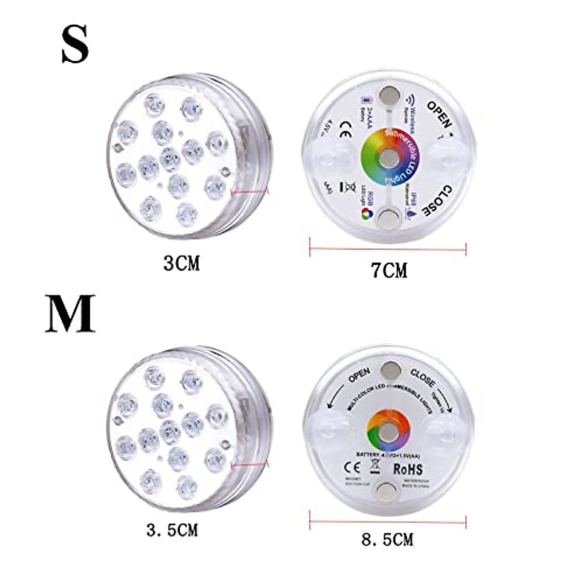 1PC Pool Lights Submersible LED Lights With Magnet And Suction Cups Remote Pool Lights IP68 Waterproof Underwater Timing With Pool Light for Pond Aquarium Fountain Bathtub Home Garden Decor (S, Clear)