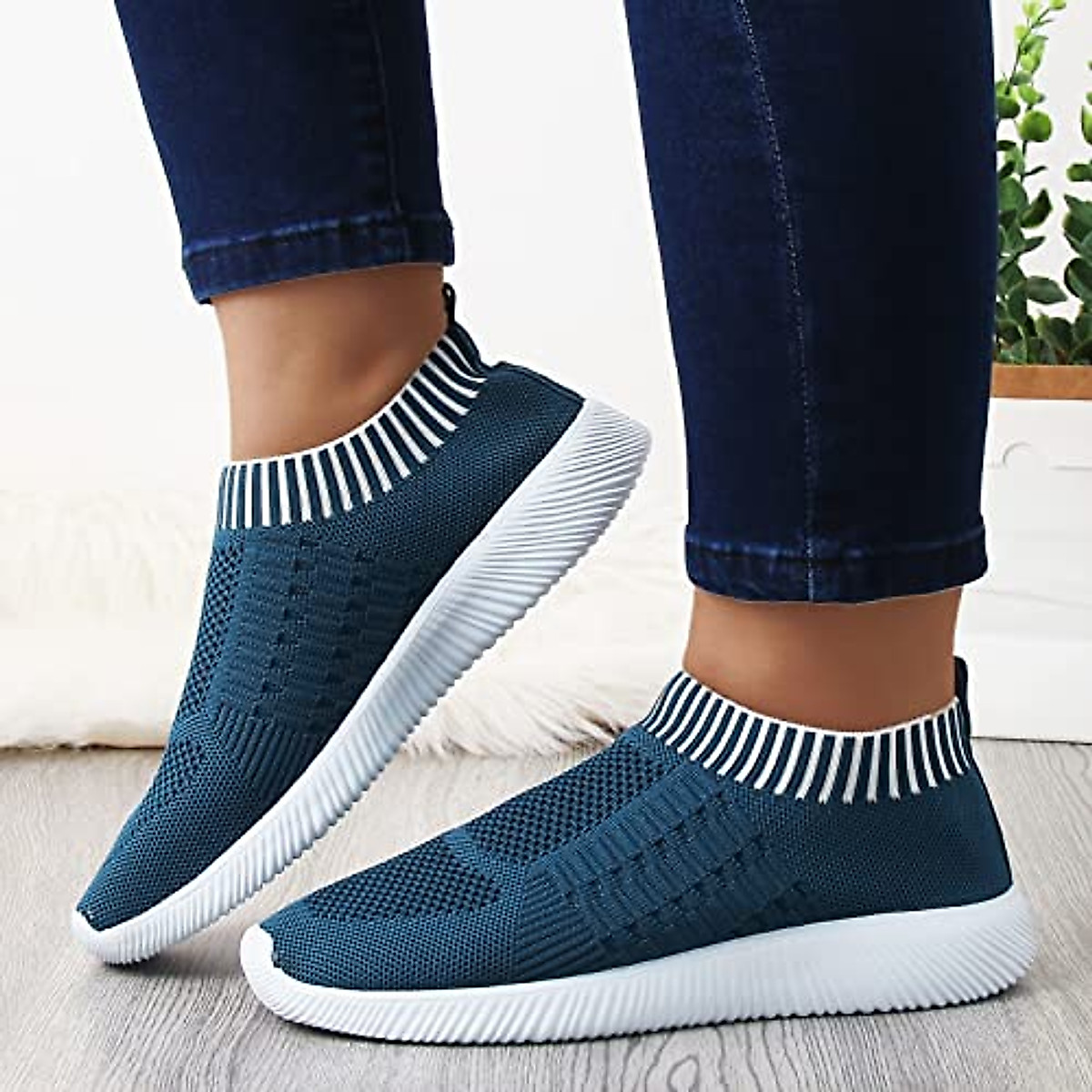 Womens Walking Shoes New Slide Hollow-Out Round Toe Casual Women's Outdoor Sneakers,Fashion Casual Hollow-Out Round Toe Slip On Shoes Flat for Women vhjh04 Blue